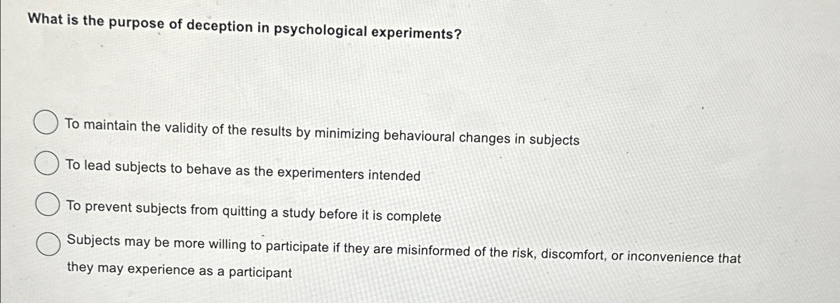 Solved What is the purpose of deception in psychological | Chegg.com