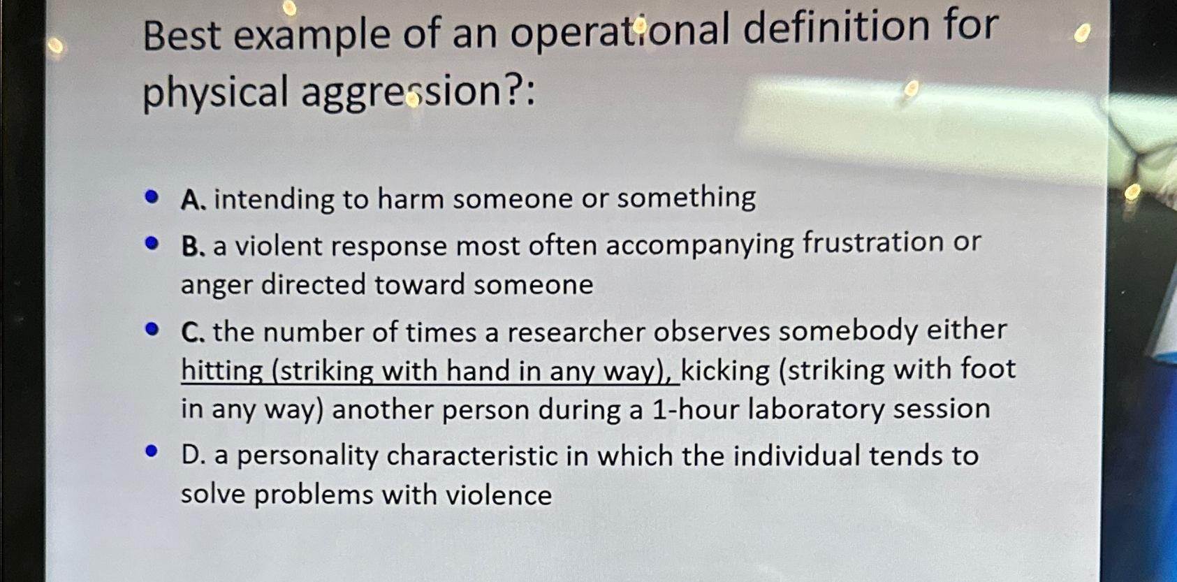 Solved Best example of an operational definition for | Chegg.com