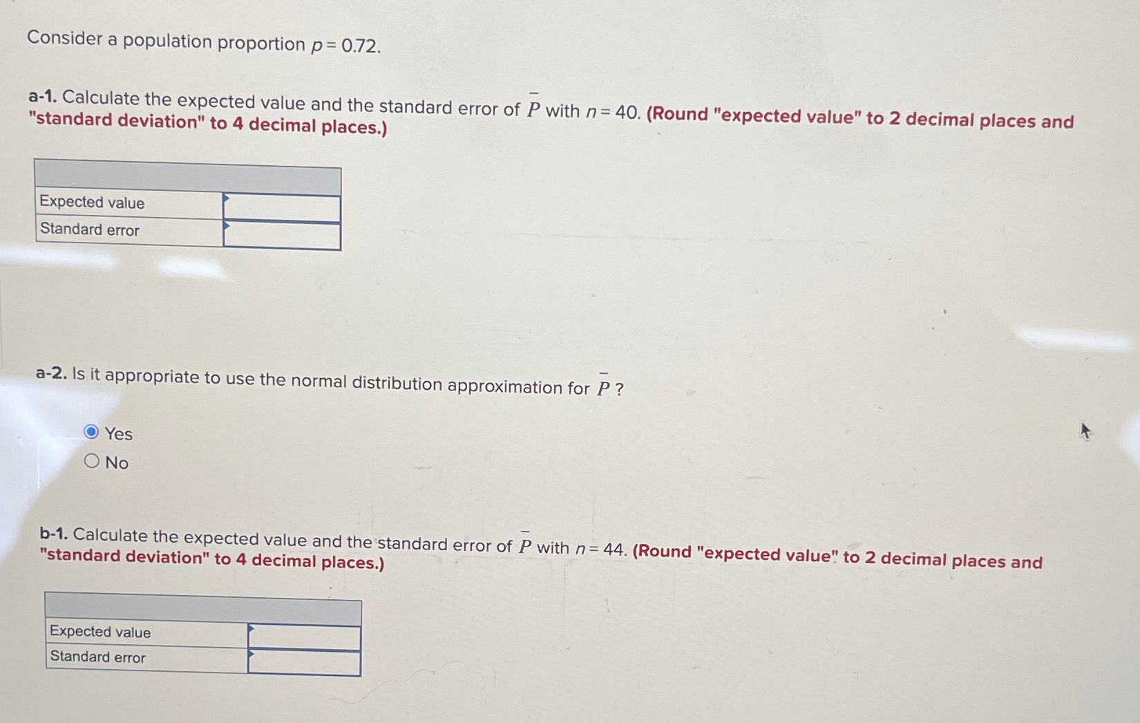 Solved Consider a population proportion p=0.72.a-1. | Chegg.com
