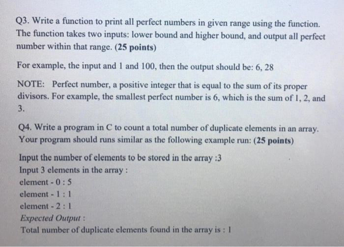 Solved Q3. Write a function to print all perfect numbers in | Chegg.com