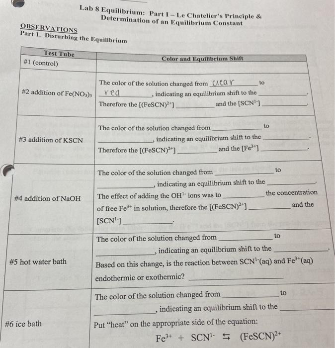 Solved Lab 8 Equilibrium: Part 1 - Le Chatelier's Principle | Chegg.com