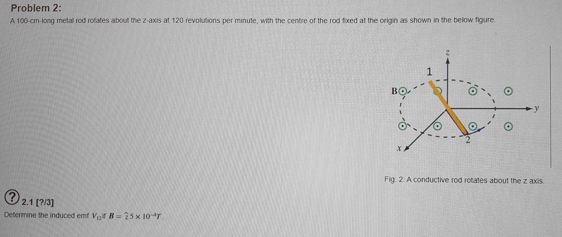 Solved Problem 2: A 100-cm-long metal rod rotates about the | Chegg.com