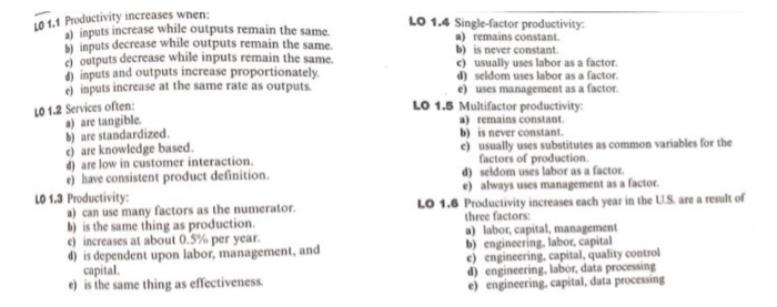 Solved 11.1 Productivity increases when: inputs increase | Chegg.com