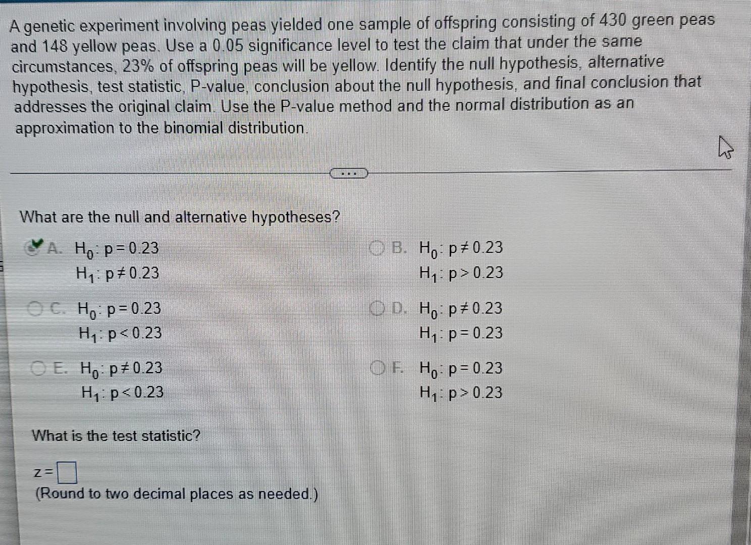Solved A genetic experiment involving peas yielded one | Chegg.com