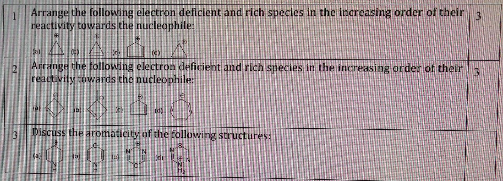 Solved 1 Arrange the following electron deficient and rich | Chegg.com