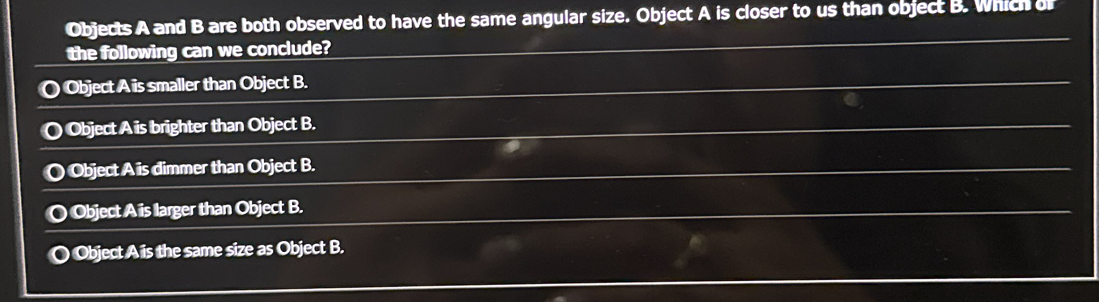 Solved Objects A and B ﻿are both observed to have the same | Chegg.com