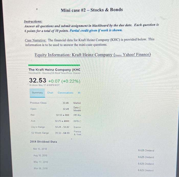 Solved Mini case #2 - Stocks & Bonds Instructions: Answer | Chegg.com