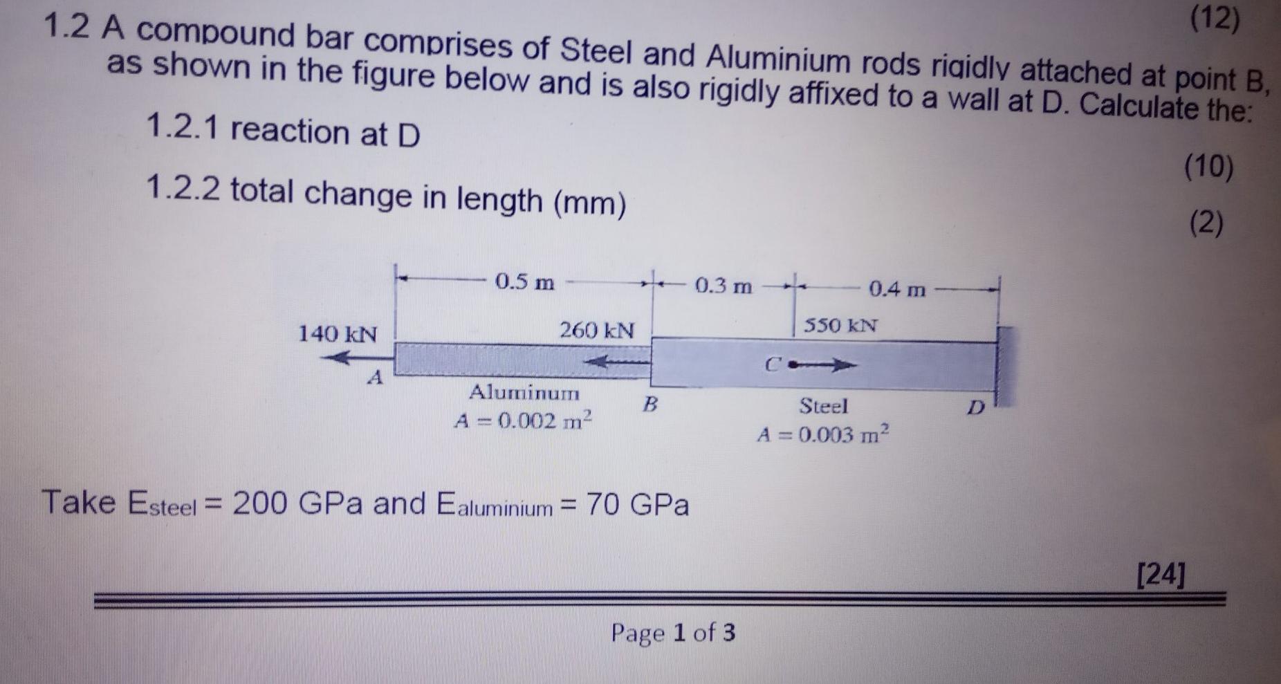 Solved (12) 1.2 A compound bar comprises of Steel and | Chegg.com