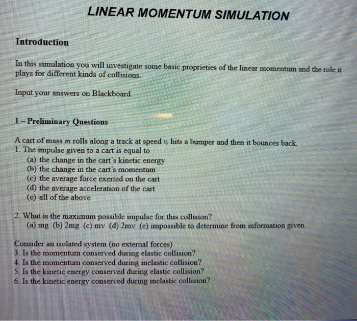 Solved LINEAR MOMENTUM SIMULATION Introduction In this | Chegg.com