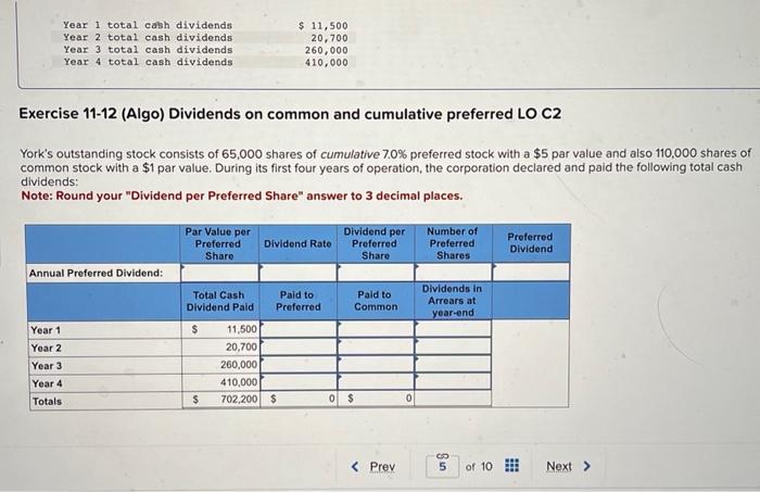 Solved Exercise 11-12 (Algo) Dividends on common and | Chegg.com