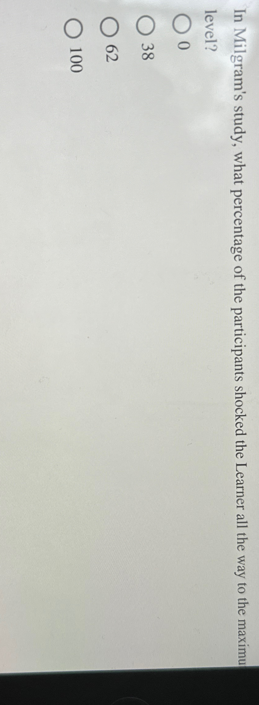 Solved In Milgram's study, what percentage of the | Chegg.com