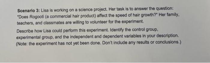 Solved Scenario 3: Lisa is working on a science project. Her | Chegg.com