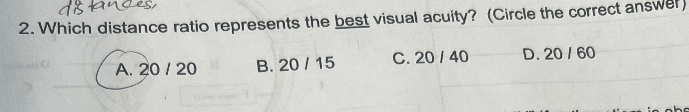 Solved Which distance ratio represents the best visual | Chegg.com