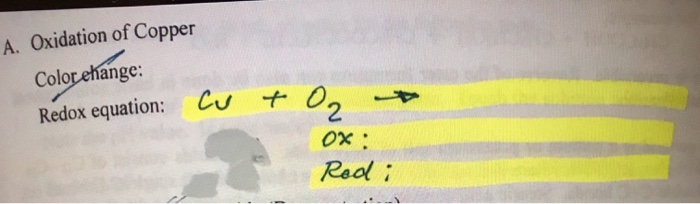 Solved Copper ən: Cu + O₂ Ox: Red i A. Oxidation of Copper | Chegg.com