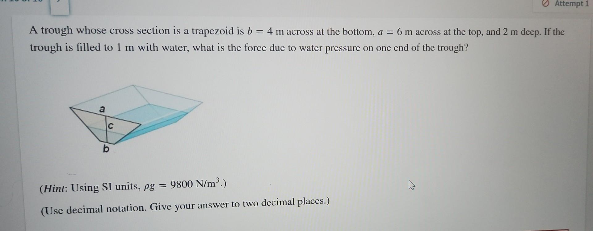 Solved A trough whose cross section is a trapezoid is b=4 m | Chegg.com