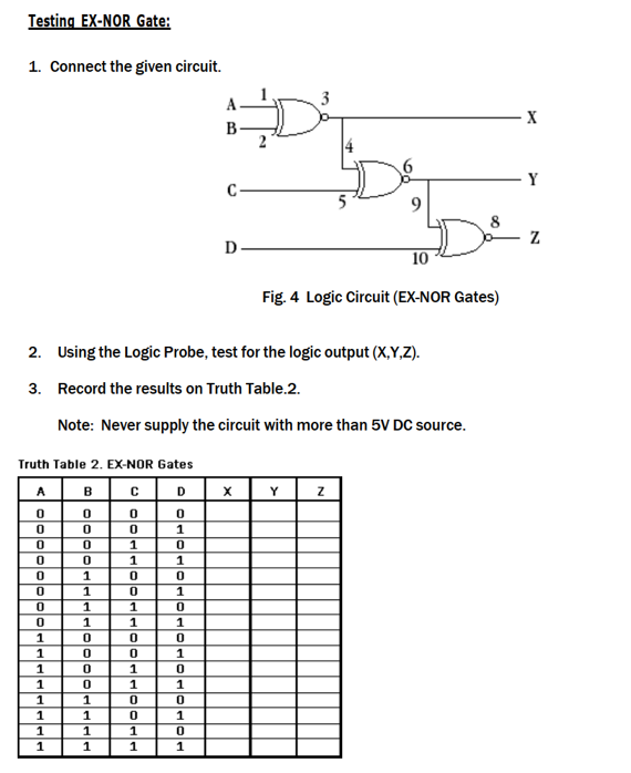 Testing EX-NOR Gate:Connect the given circuit.Fig. 4 | Chegg.com