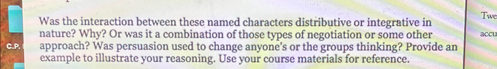 Solved Was the interaction between these named characters | Chegg.com