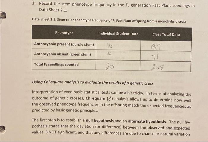 Solved 1. Record the stem phenotype frequency in the F2 | Chegg.com