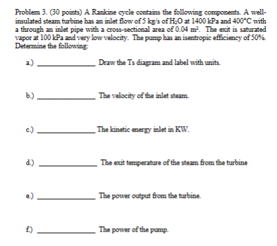 Solved Problem 3. ( 30 ﻿points) ﻿A Rankine cycle contains | Chegg.com