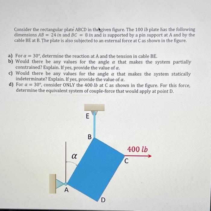 Solved Consider The Rectangular Plate Abcd In The Given