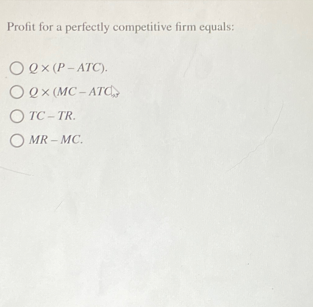 Solved Profit for a perfectly competitive firm | Chegg.com
