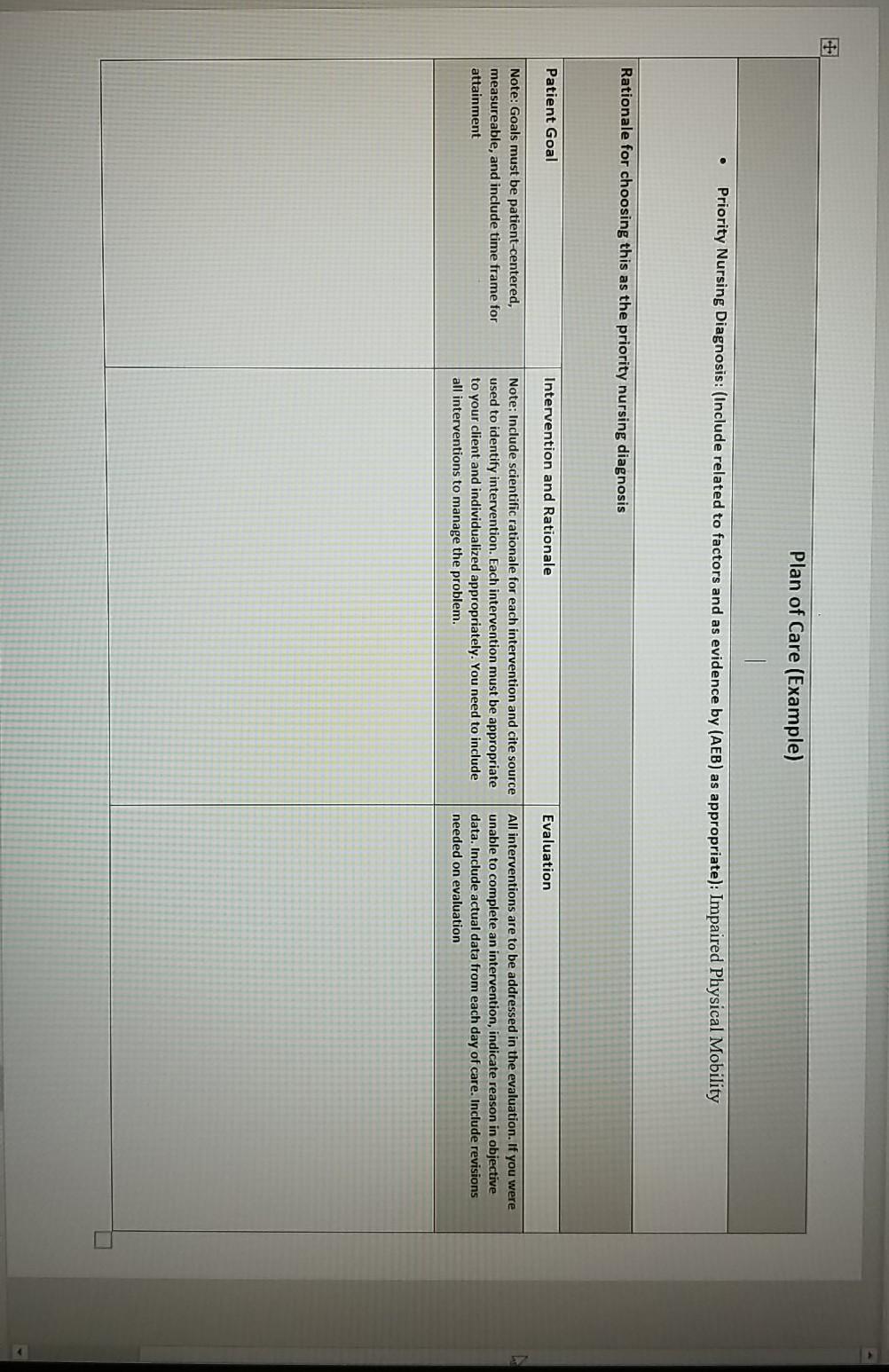 Plan of Care (Example) . Priority Nursing Diagnosis: | Chegg.com