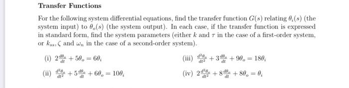 Solved Transfer Functions For the following system | Chegg.com