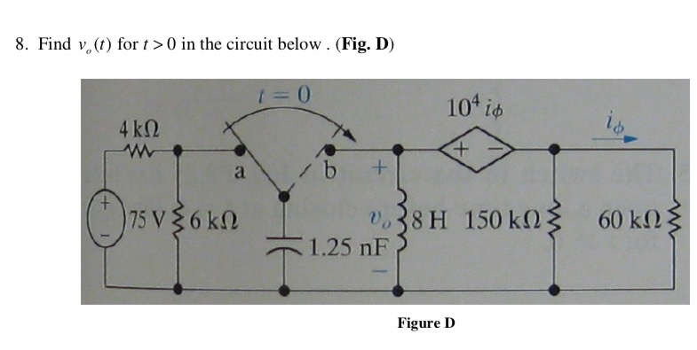 Solved Find vo(t) ﻿for t>0 ﻿in the circuit below . (Fig. ﻿D) | Chegg.com