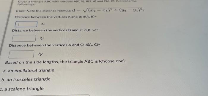 Solved Given a triangle ABC with vertices A(0, 0), B(3, 4) | Chegg.com