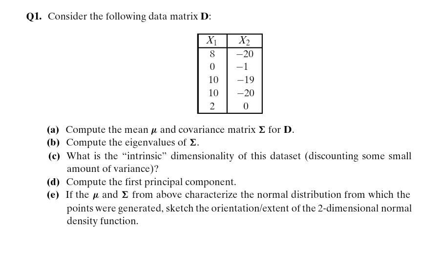 Solved Q1. Consider the following data matrix D : (a) | Chegg.com