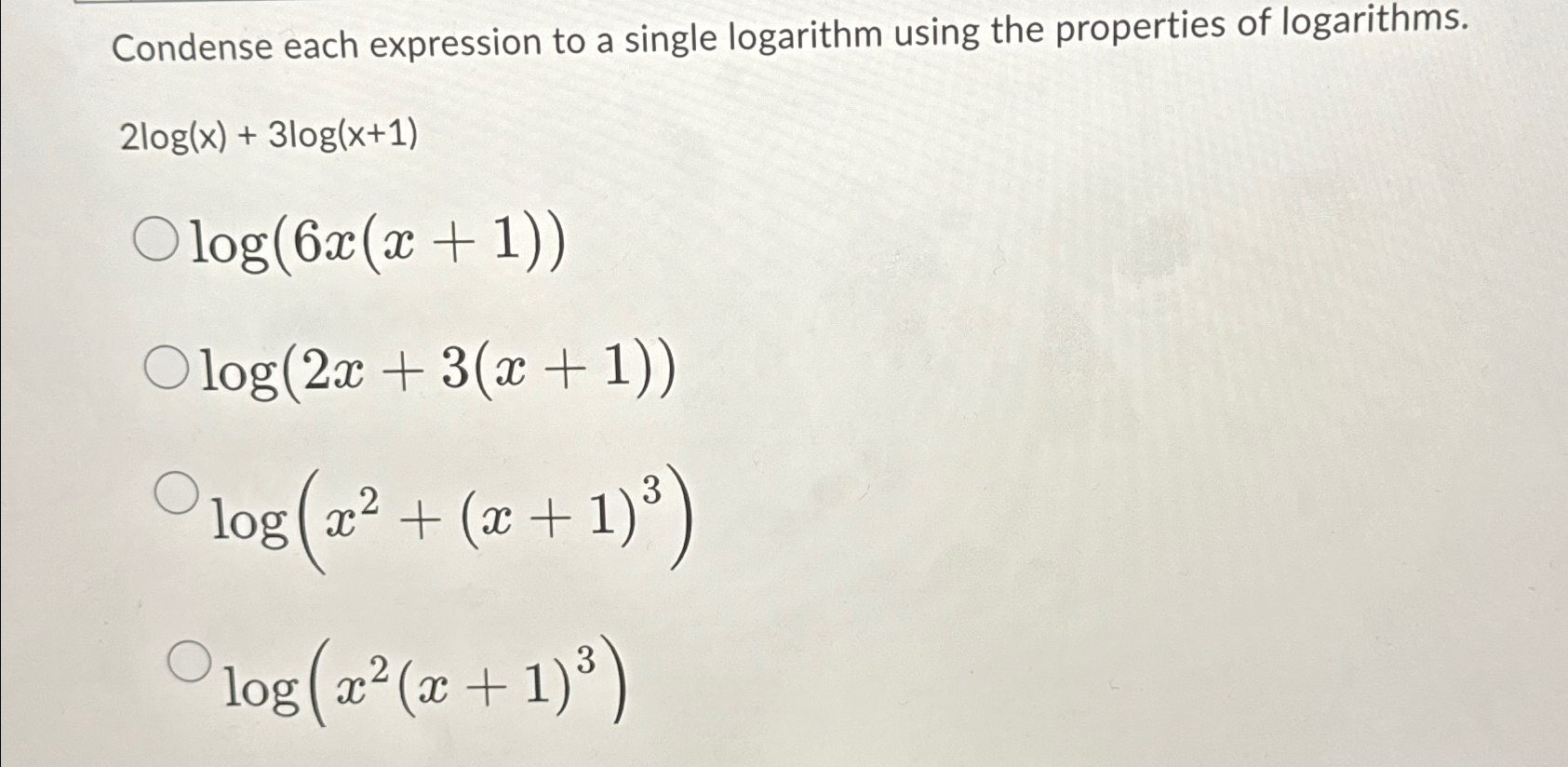 Solved Condense each expression to a single logarithm using | Chegg.com