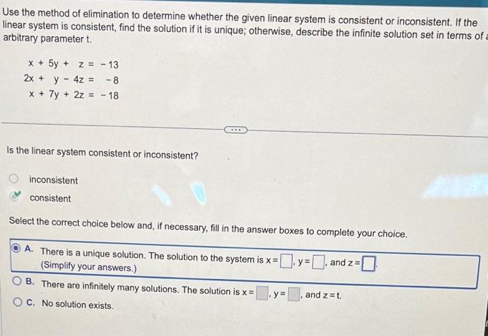 Solved Use the method of elimination to determine whether | Chegg.com