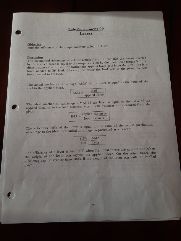 Solved Lab-Experiment 09 Levers Objective Find the | Chegg.com