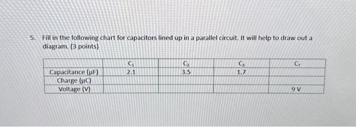 Solved 5. Fill in the following chart for capacitors lined | Chegg.com