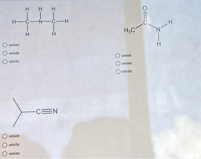 Solved amine amide amide nitrile amine nitrile amide nitrile | Chegg.com