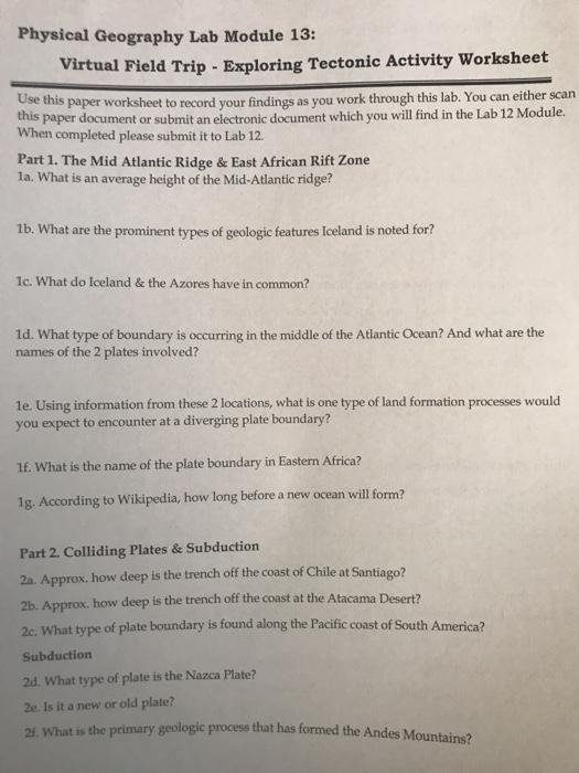 Solved Physical Geography Lab Module 13: Virtual Field Trip | Chegg.com