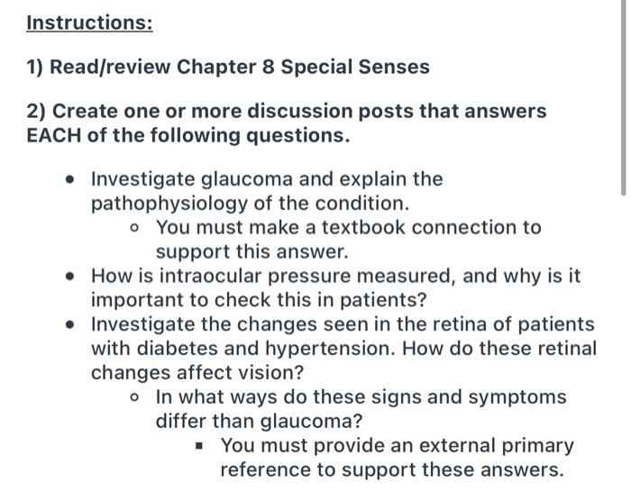 Solved Instructions: 1) Read/review Chapter 8 Special Senses | Chegg.com