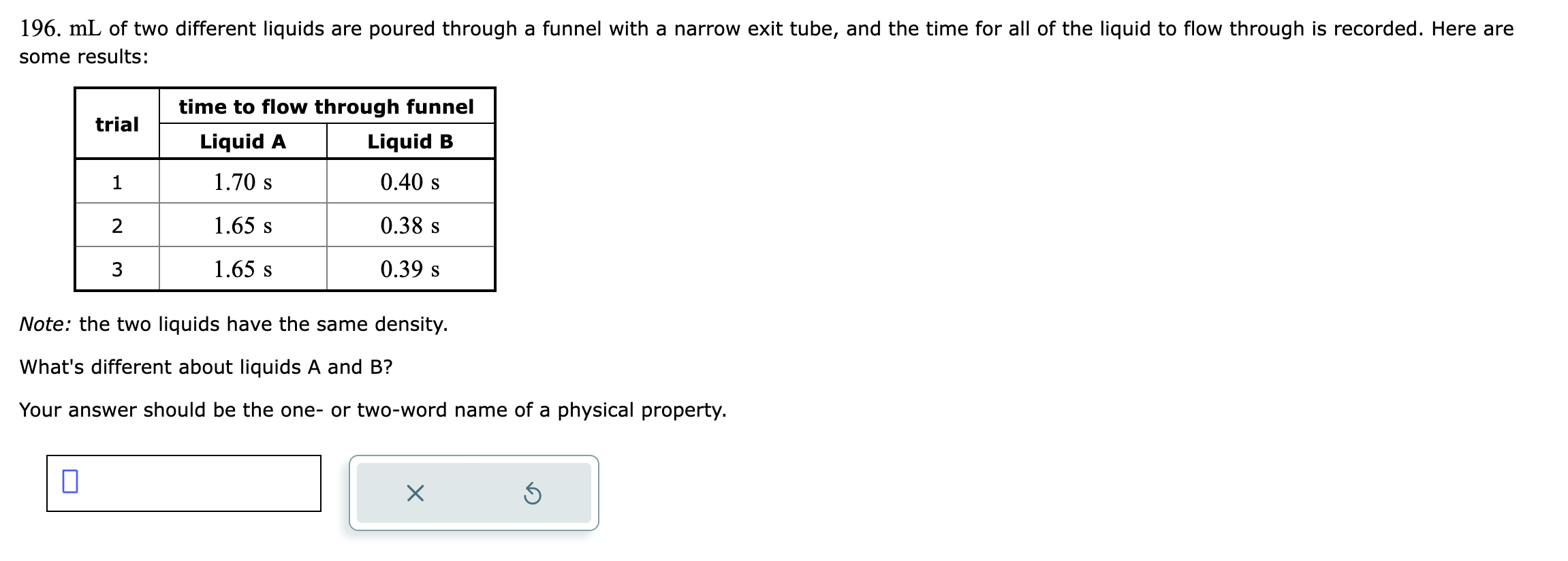 Solved 196. mL ﻿of two different liquids are poured through | Chegg.com