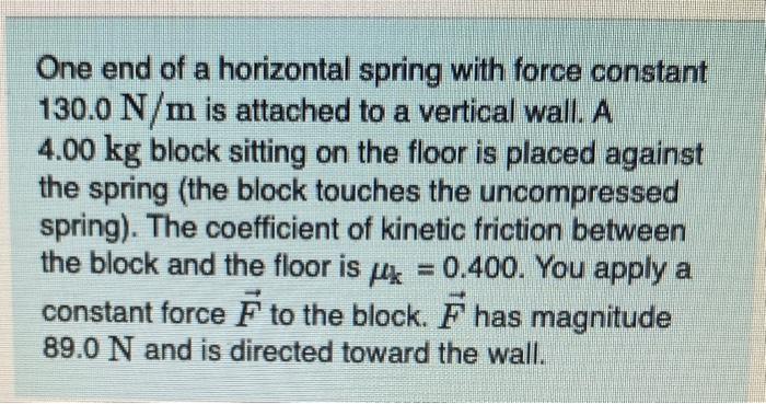 Solved One end of a horizontal spring with force constant | Chegg.com