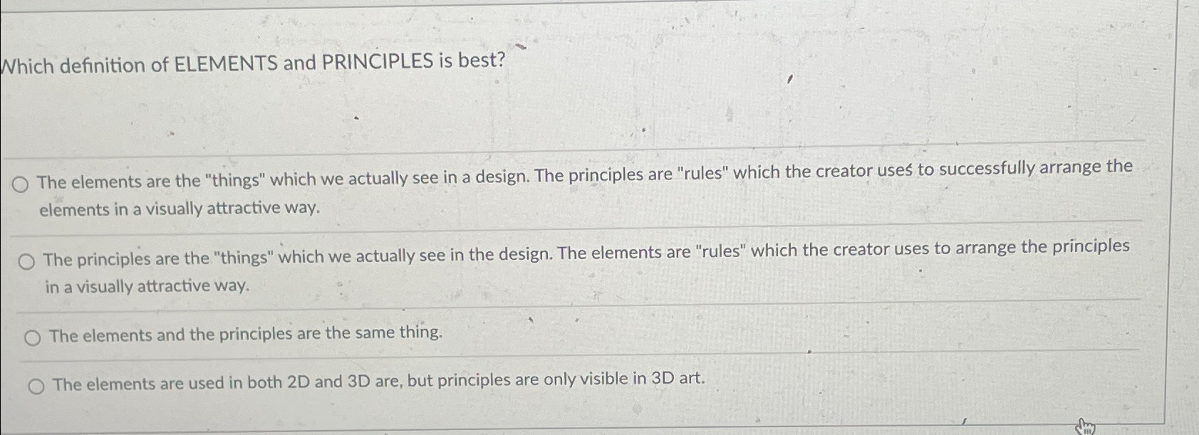 Solved Which definition of ELEMENTS and PRINCIPLES is | Chegg.com