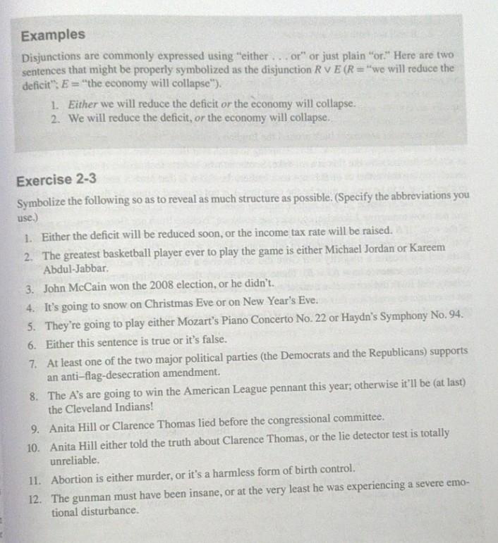 Solved Examples Disjunctions are commonly expressed using | Chegg.com