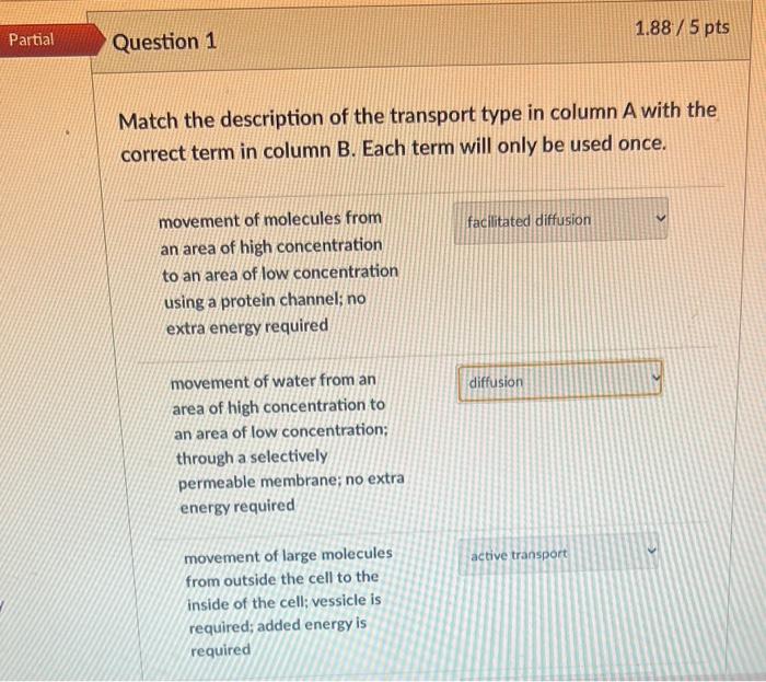Solved Match the description of the transport type in column | Chegg.com