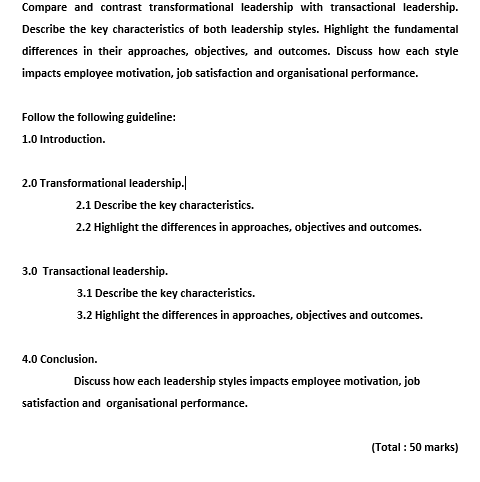 Solved help Compare and contrast transformational leadership | Chegg.com