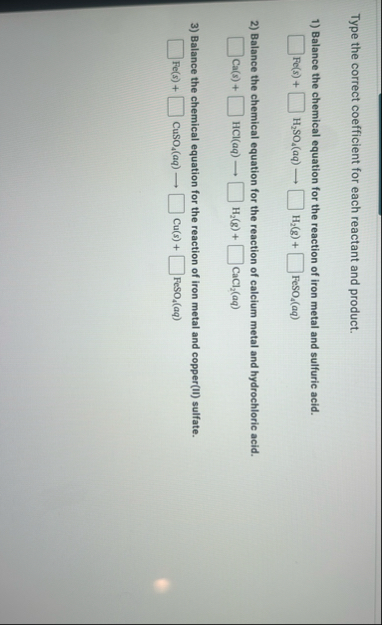 Solved Type the correct coefficient for each reactant and | Chegg.com