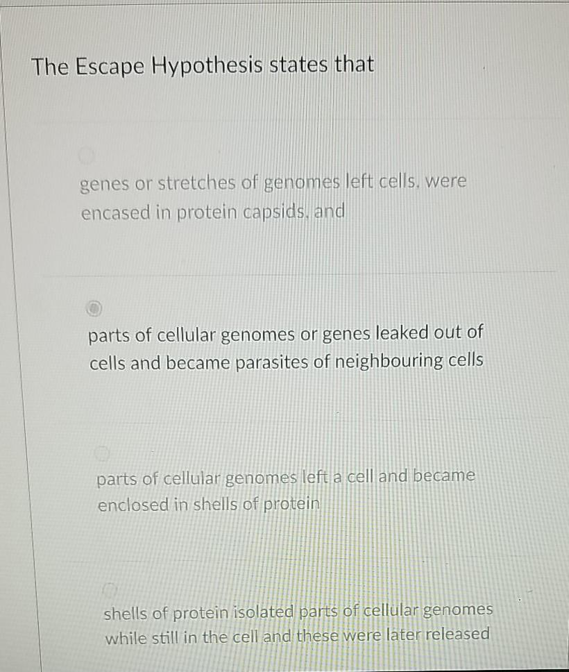 Solved The Escape Hypothesis states that genes or stretches | Chegg.com