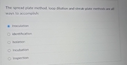 Solved The spread plate method, loop dilution and | Chegg.com
