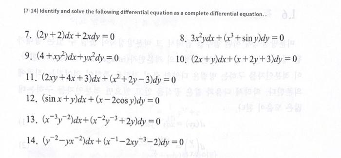 Solved (7-14) Identify and solve the following differential | Chegg.com