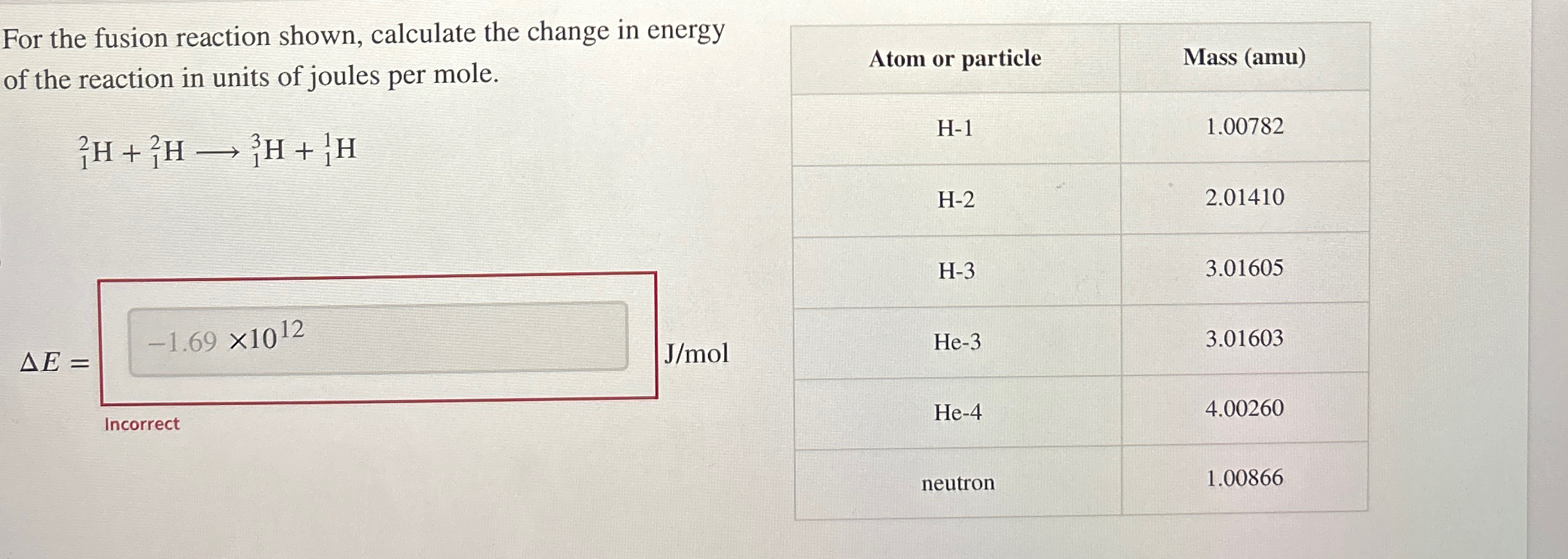 Solved For the fusion reaction shown, calculate the change | Chegg.com