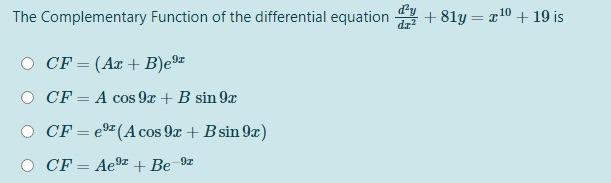 Solved The Complementary Function of the differential | Chegg.com