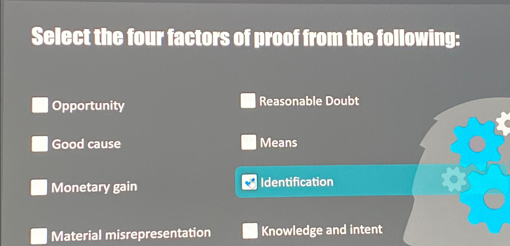 Solved Select the four factors of proof from the | Chegg.com